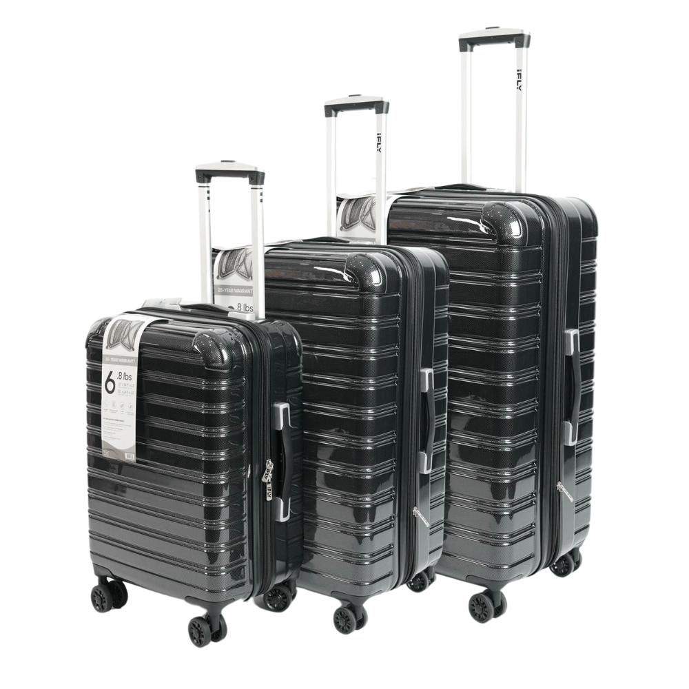 iFLY Fibertech 3pcs Hard Shell Travel Suitcase Set Jet Black | Perfume ...